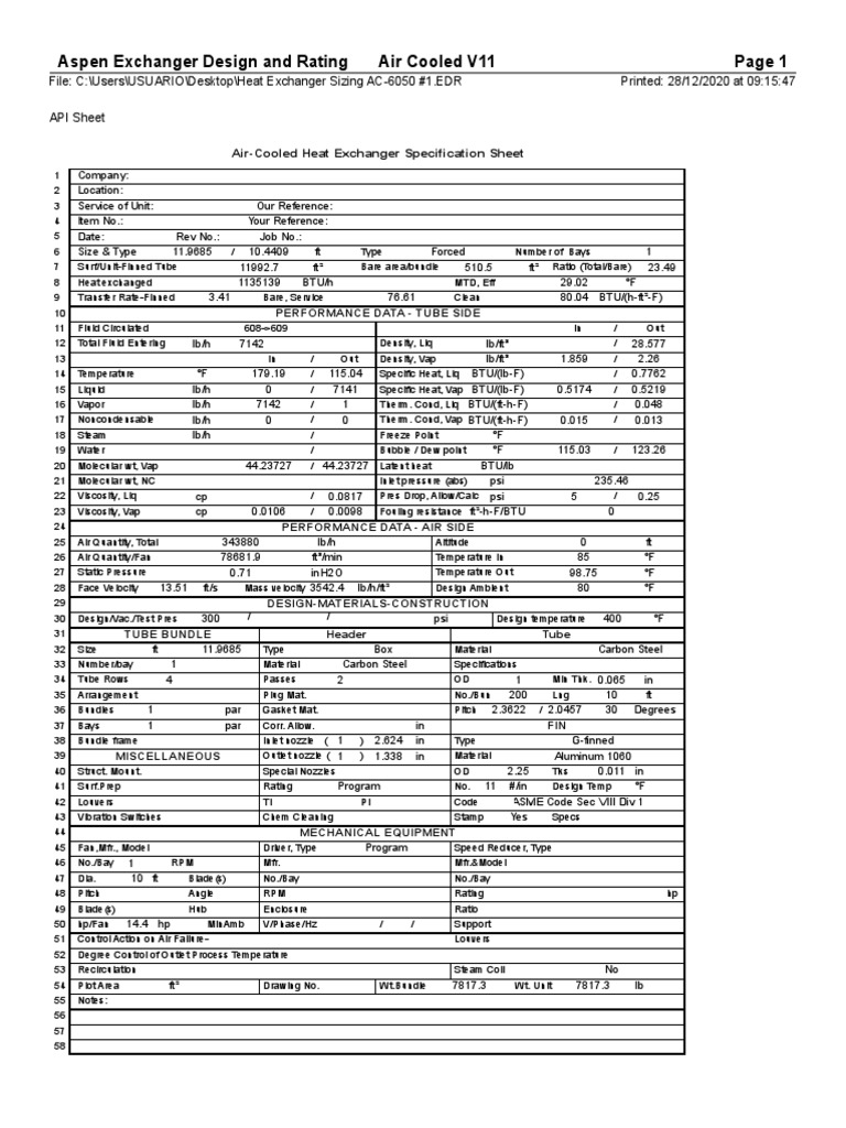 Heat Exchanger Sizing AC-6050 #1 | PDF | Heat Exchanger | Gases