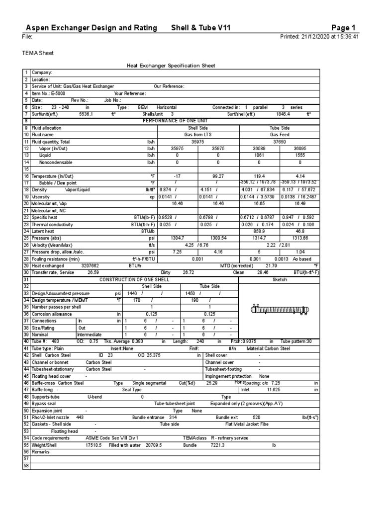 Heat Exchanger Sizing E-5000 #1 | Download Free PDF | Heat Exchanger ...