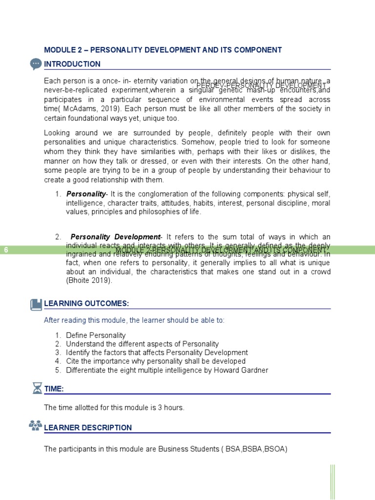Module 2 - Personality Development and Its Component | PDF | Self ...