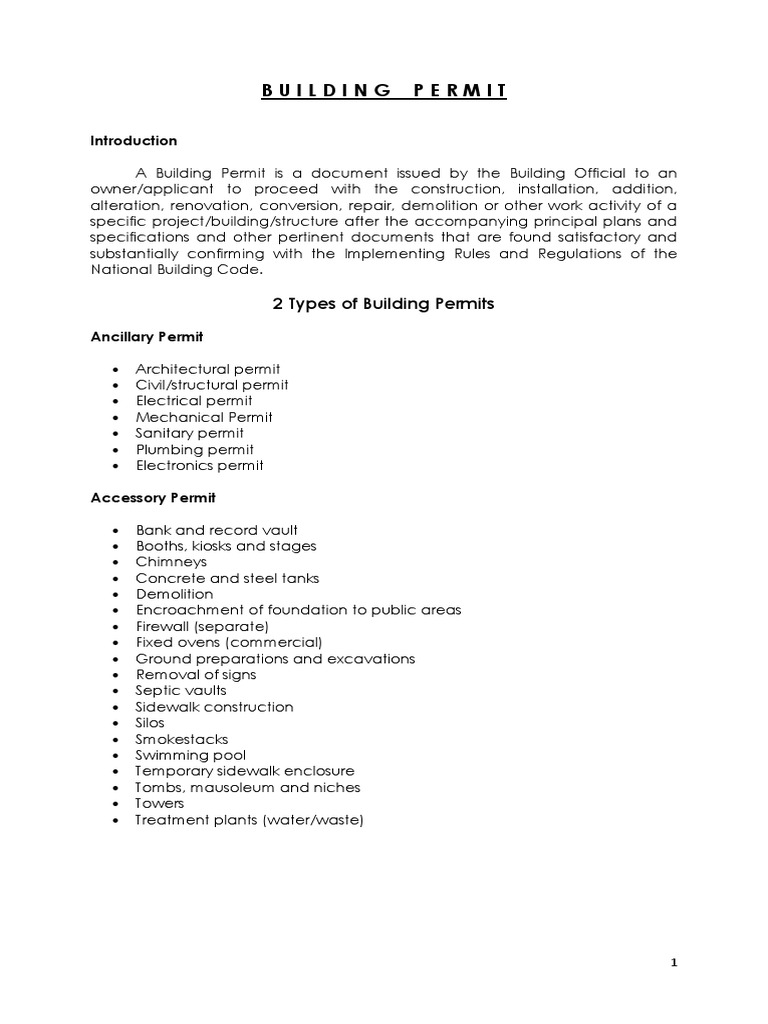 Building Permit: 2 Types of Building Permits | PDF | Economic Sectors ...