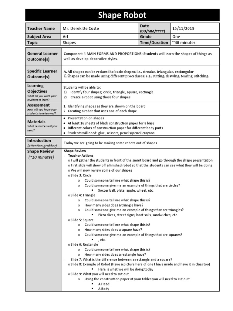Shape Robot Lesson Plan | Download Free PDF | Shape | Rectangle