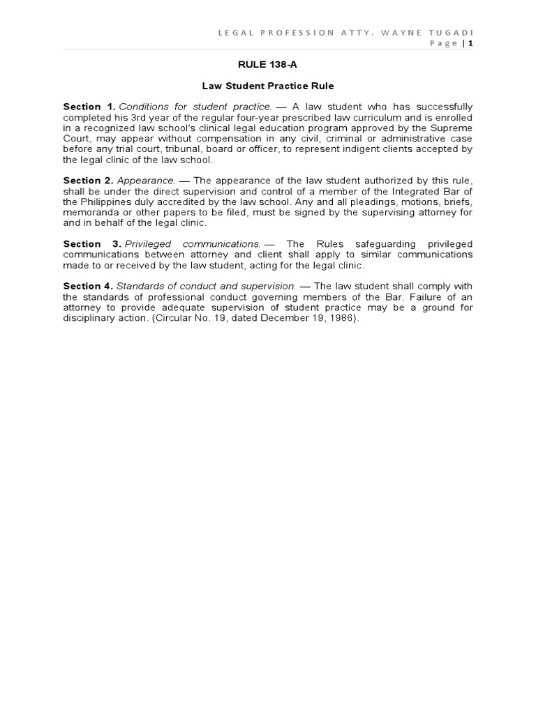 RULE 138 A Law Student Practice Rule | PDF