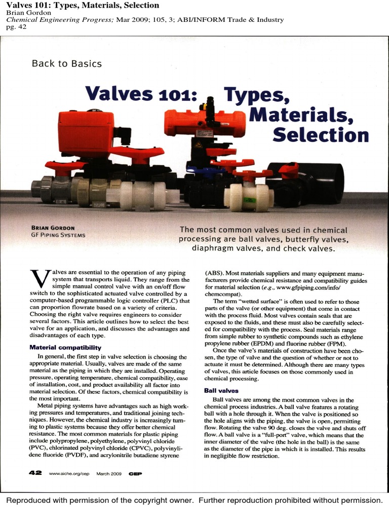 Valves 101-Types, Materials, Selection | PDF