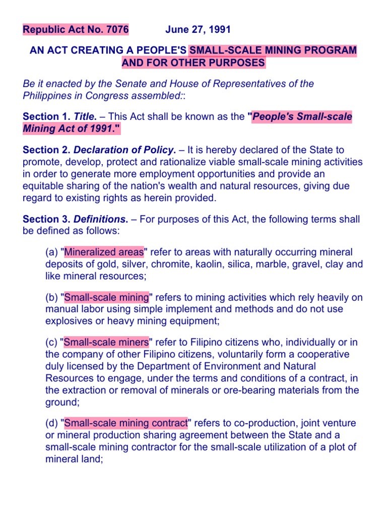 Republic Act No 7076 | PDF | Mining | Royalty Payment
