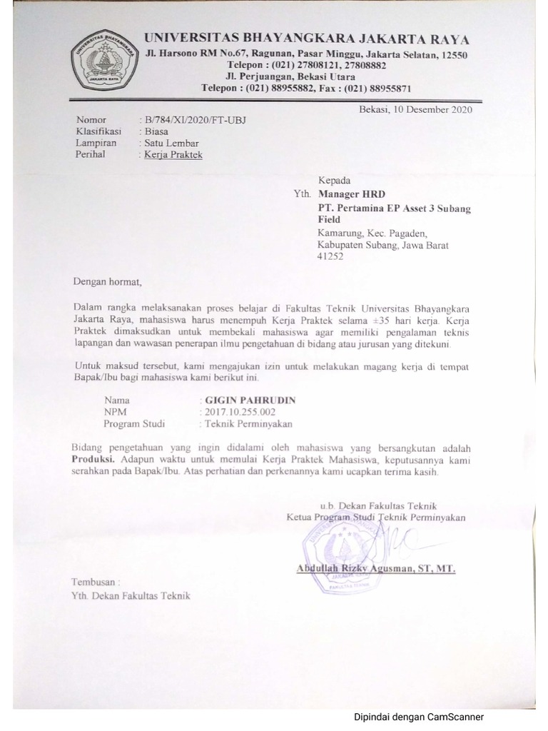 Surat Pengantar Kerja Praktek | PDF