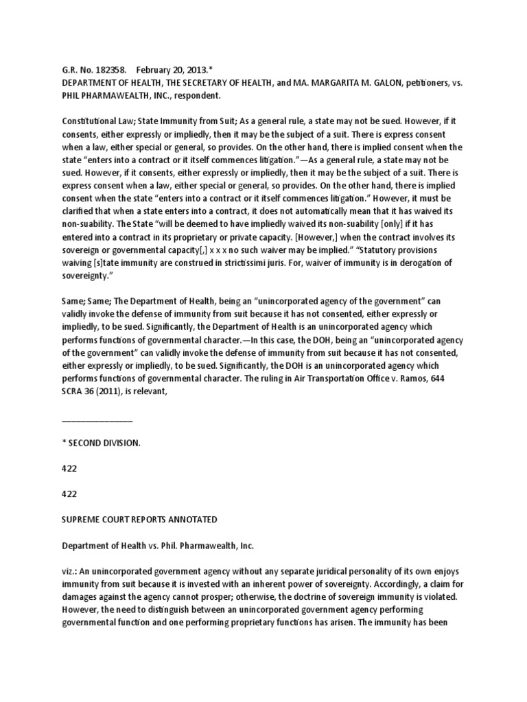 Department of Health vs. Phil. Pharmawealth, Inc., 691 SCRA 421, G.R ...