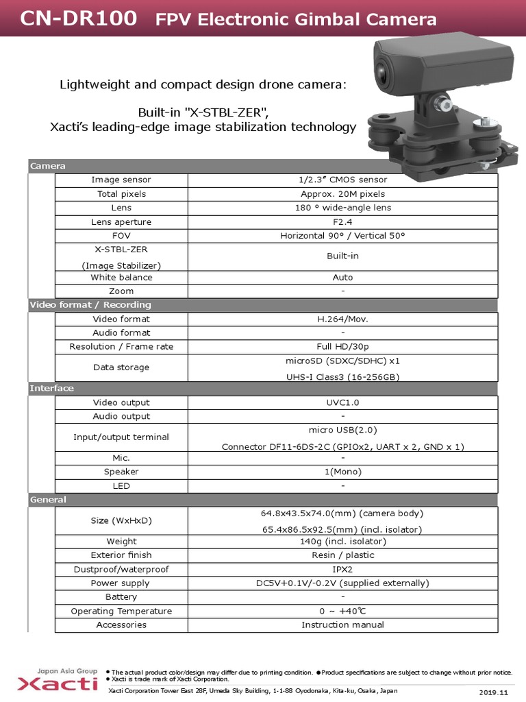 Lightweight and Compact Design Drone Camera: Built-In "X-STBL-ZER", Xacti's Leading-Edge Image ...