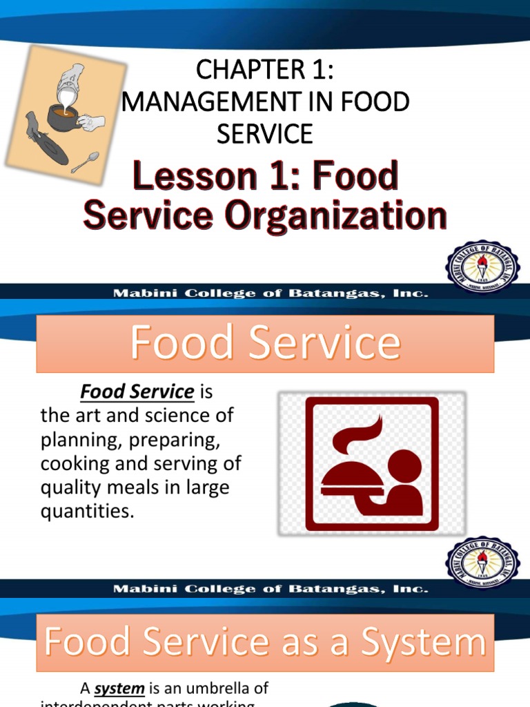 LESSON 1 Food Service Organization | PDF | Menu | Foodservice