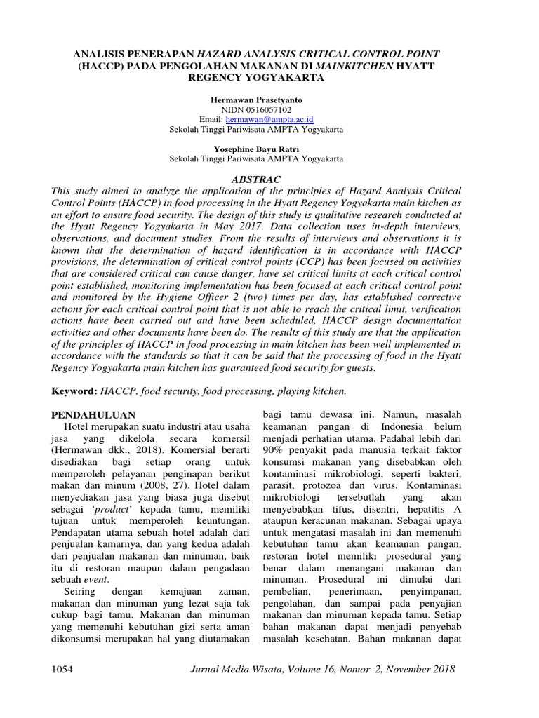 HACCP Implementation in Hyatt Kitchen | PDF | Food Industry | Food And ...