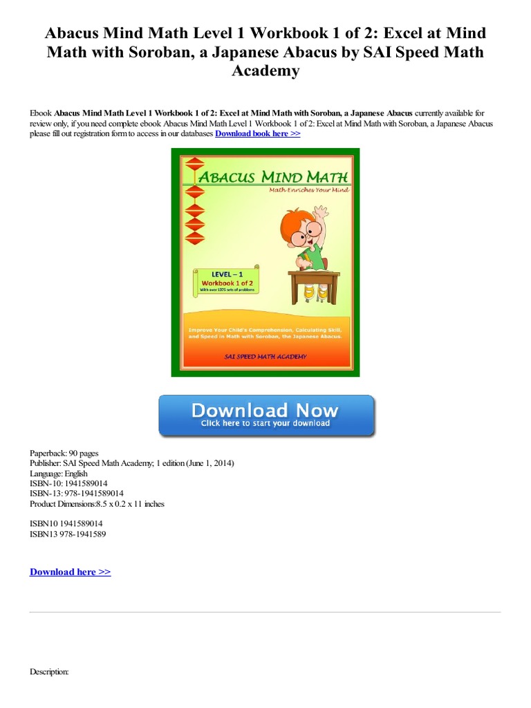 Abacus Mind Math Level 1 Workbook 1 of 2: Excel at Mind Math With ...