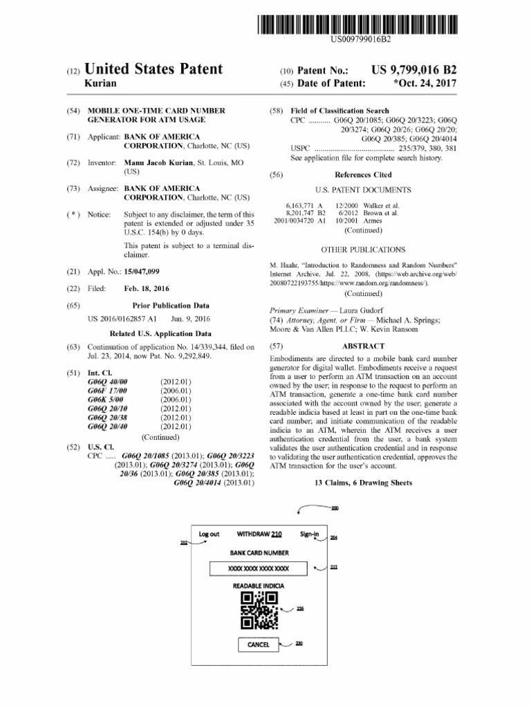 United States Patent: (10) Patent No .: US 9, 799, 016 B2 (45) Date of ...