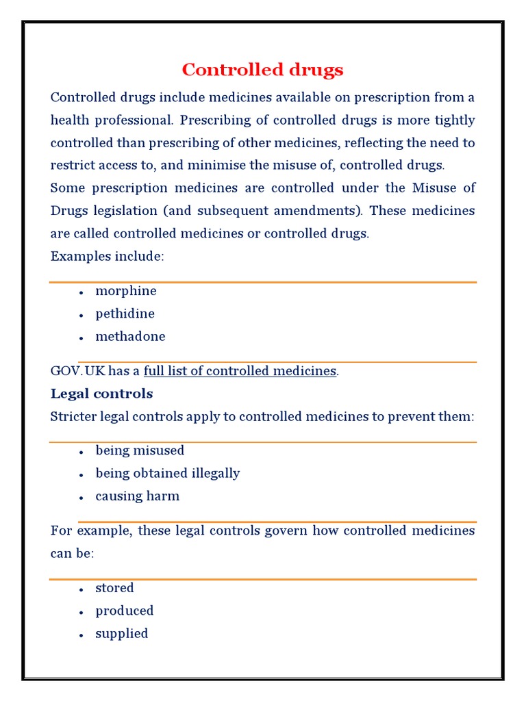 Controlled Drugs | PDF | Medical Prescription | Prescription Drugs