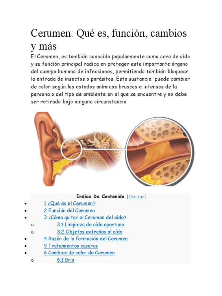 Cerumen Qué Es, Función, Cambios y Más | PDF | Oído | Color