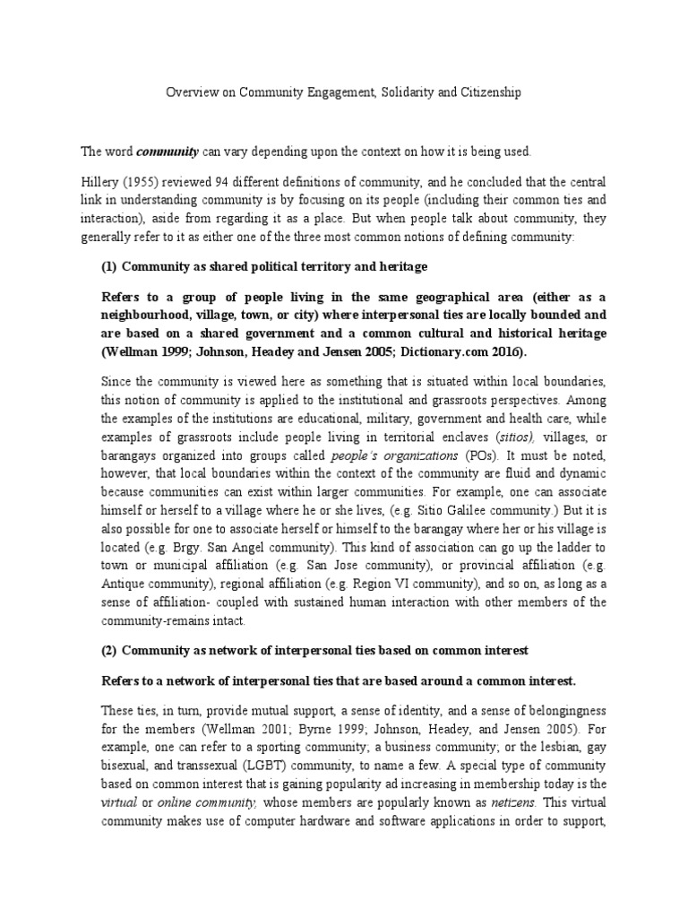Handouts - Week 1 Overview On Community | PDF | Community | Non ...