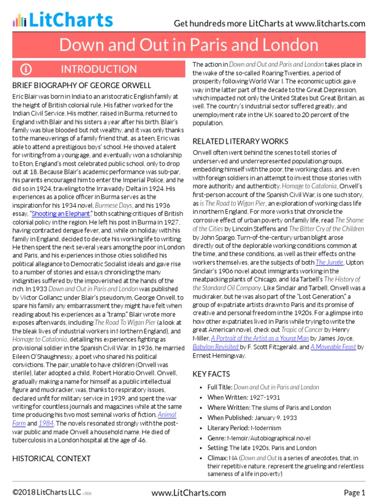 Down and Out in Paris and London LitChart | PDF | George Orwell | Poverty