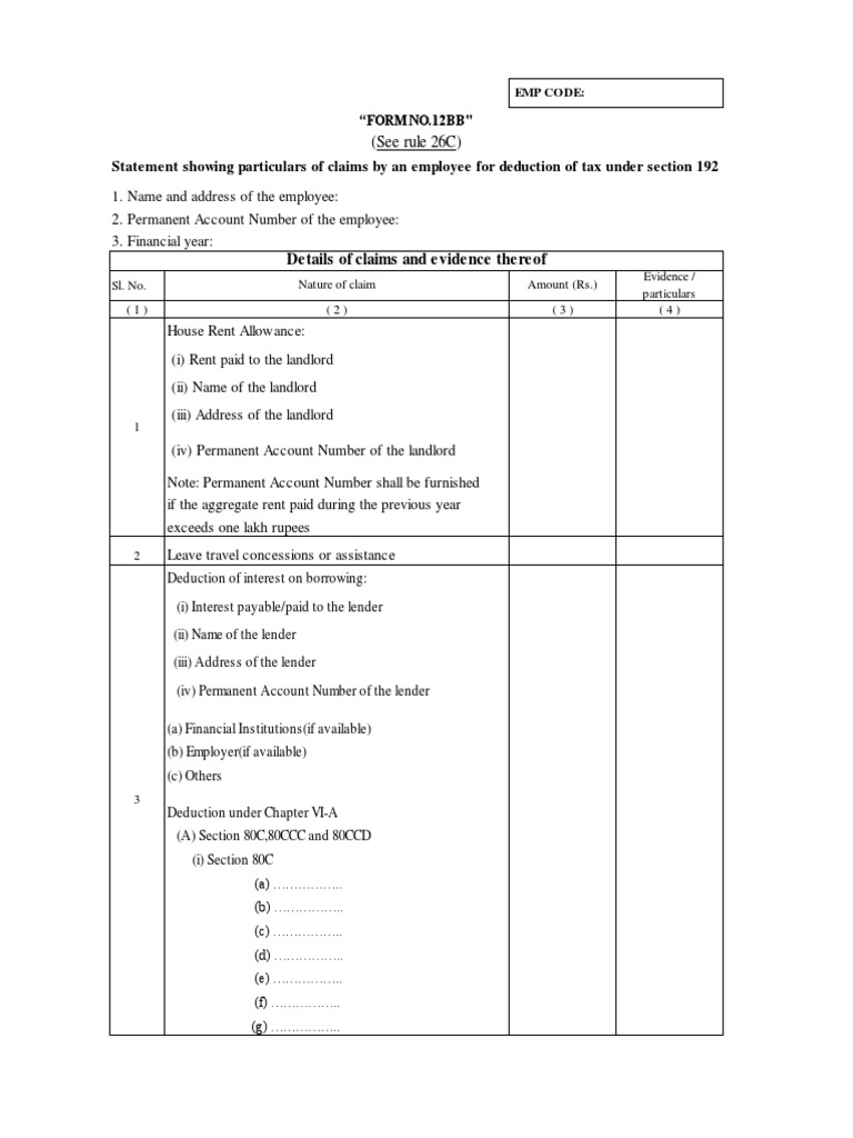 Form 12 BB | PDF | Public Finance | Taxation