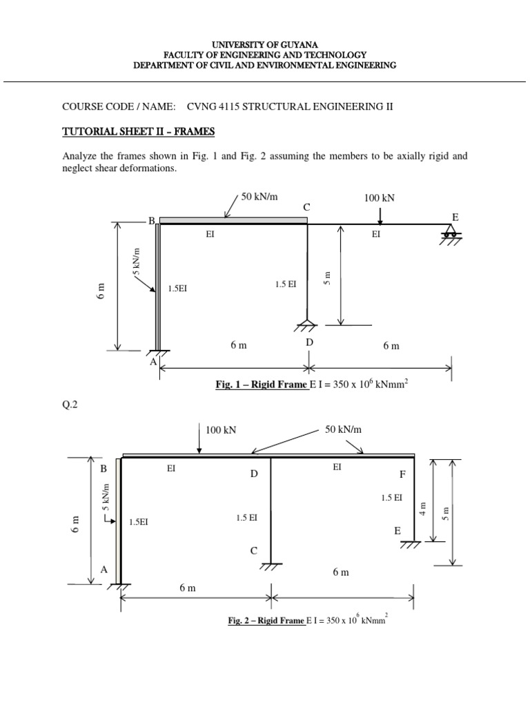 CIV 4115 - Matrix Stiffness - Rigid Frames Tutorial - Solutions 2020-21 | PDF | Geometry ...