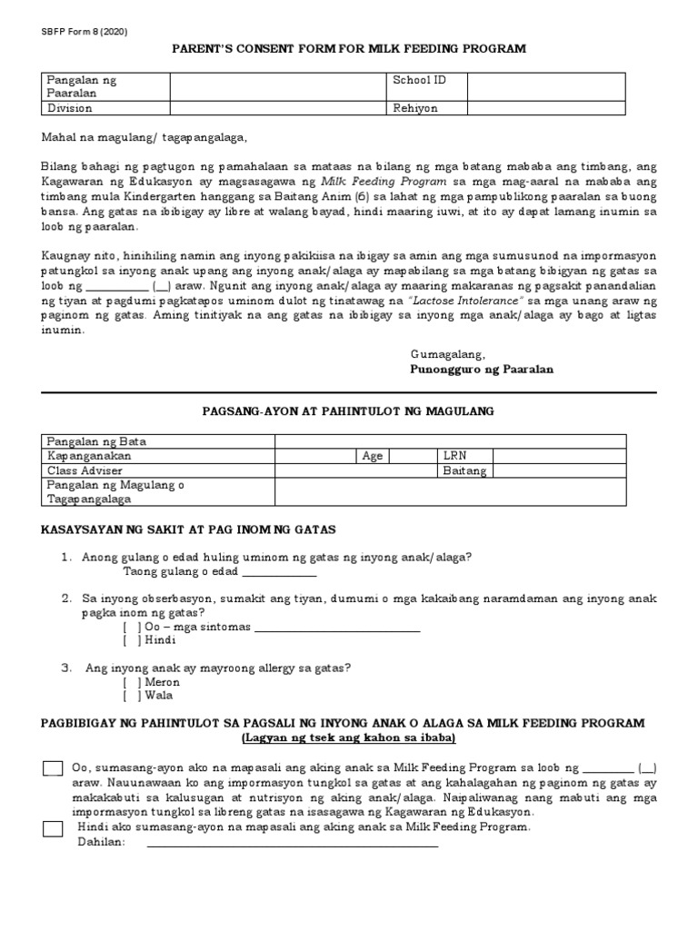 SBFP Form 8 PARENTS CONSENT | PDF