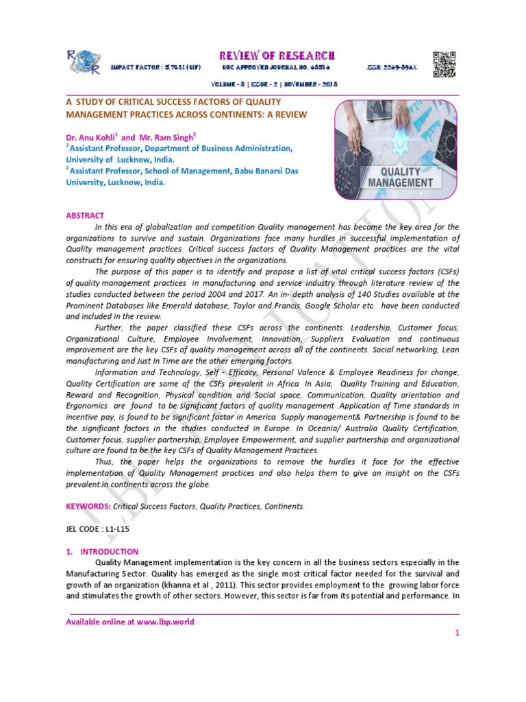 CSF Paper | PDF | Quality Management | Innovation