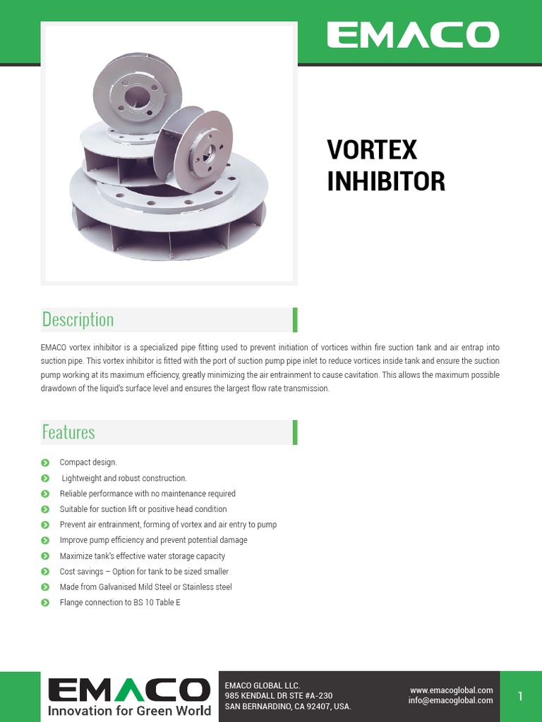 Vortex Inhibitor: Description | PDF | Vortices | Pump