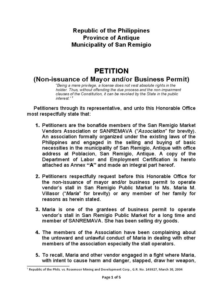 Revocation Petition for Business Permit | PDF | Policy | Justice