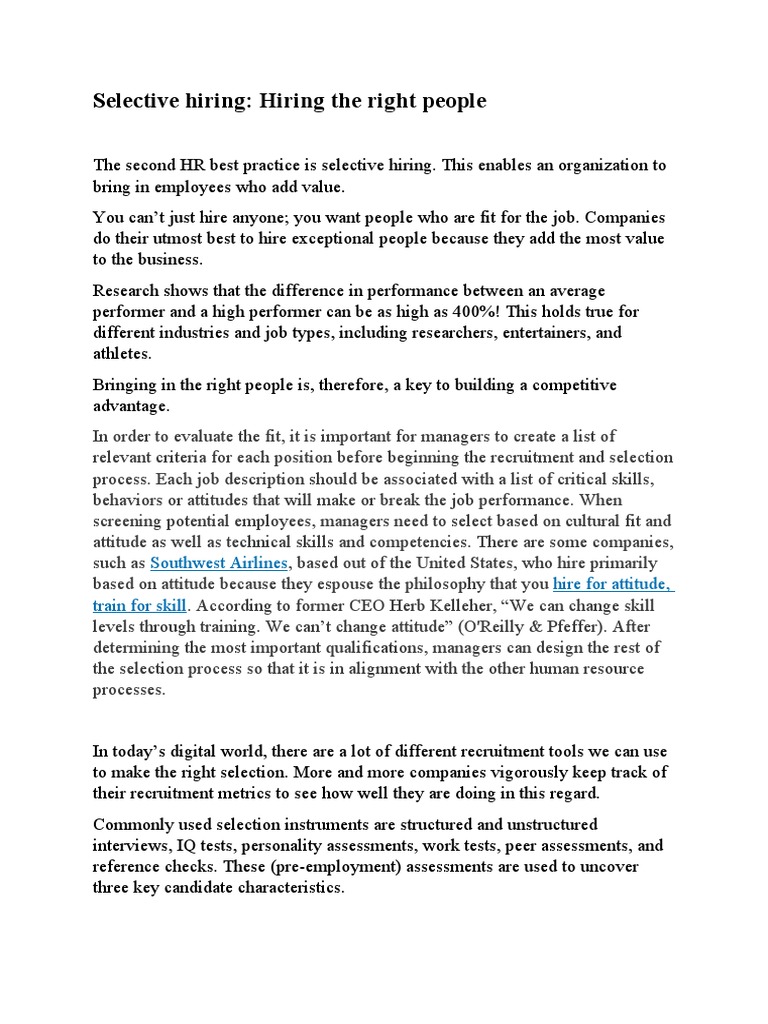 Selective Hiring: Hiring The Right People: Southwest Airlines Hire For ...