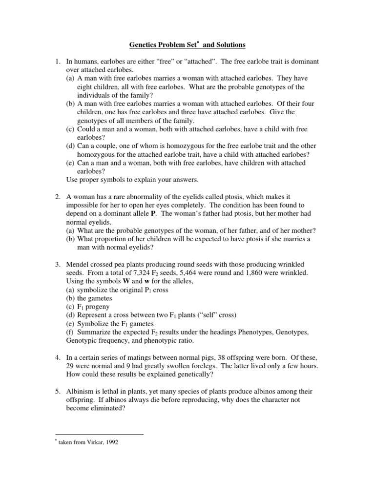 Genetics Problem Set With Solutions Pdf Dominance Genetics Genotype