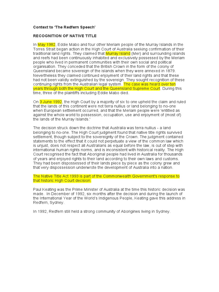 Context To The Redfern Speech' | PDF | Australia | Indigenous Australians