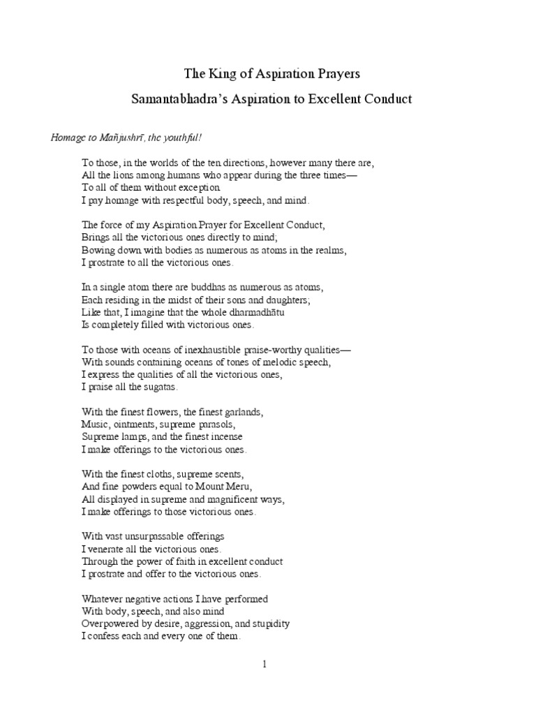 King of Aspiration Prayers | PDF | Enlightenment In Buddhism | Buddhahood