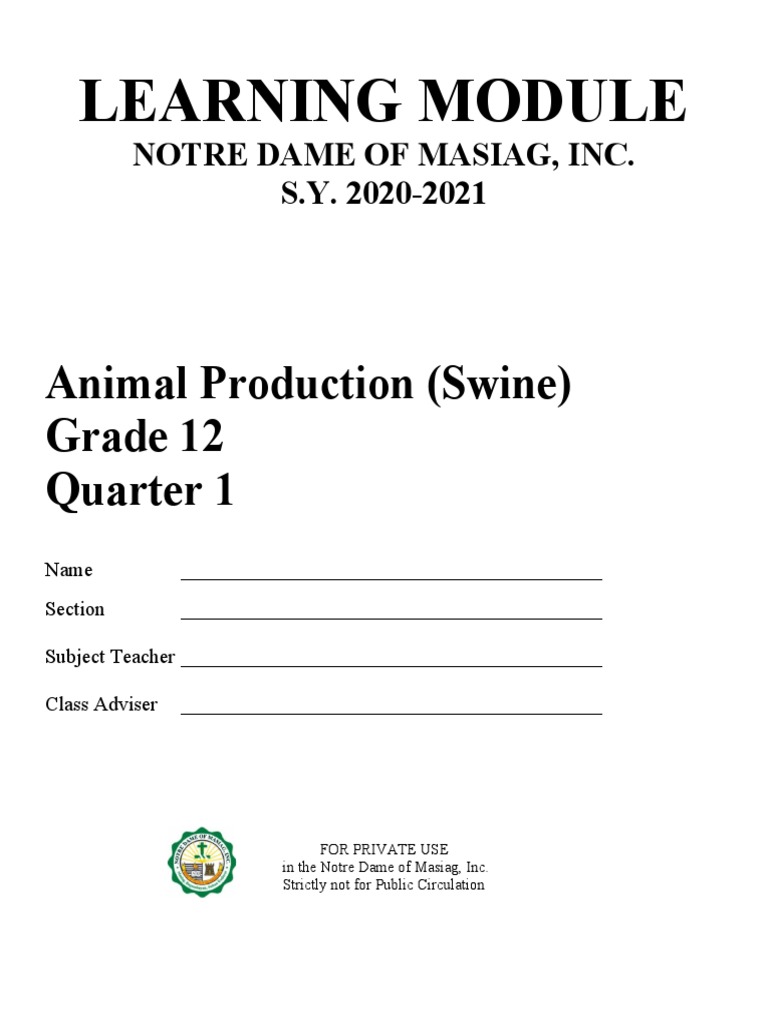 Learning Module: Animal Production (Swine) Grade 12 Quarter 1 | PDF ...