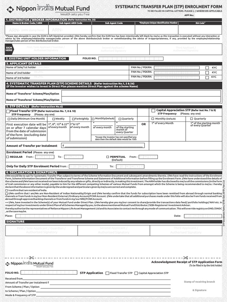 STP Enrolment (STP) Form | PDF | Mutual Funds | Investor