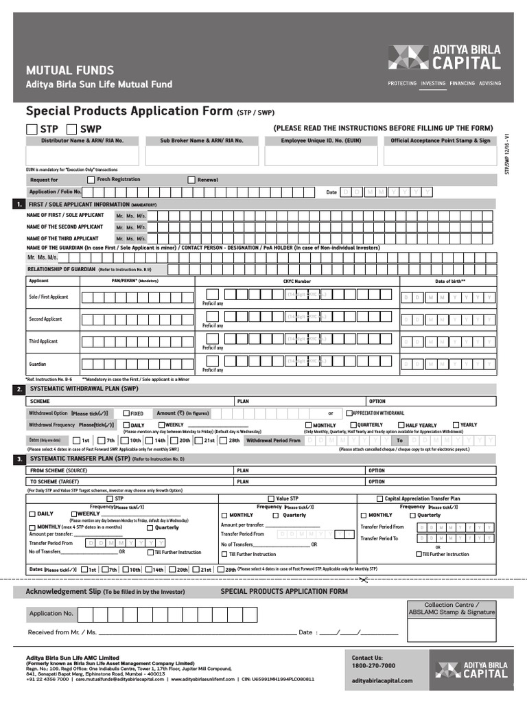 4 STP-SWP-Application-Form | PDF | Mutual Funds | Investor