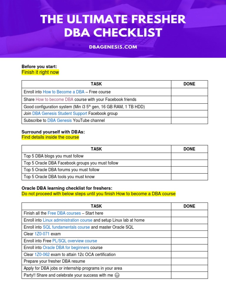 How To Become Dba Checklist | PDF