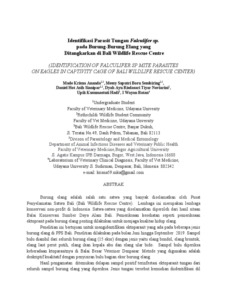 19IX2019 03 22 Identifikasi Ektoparasit Pada Elang Di Wildlife Rescue ...