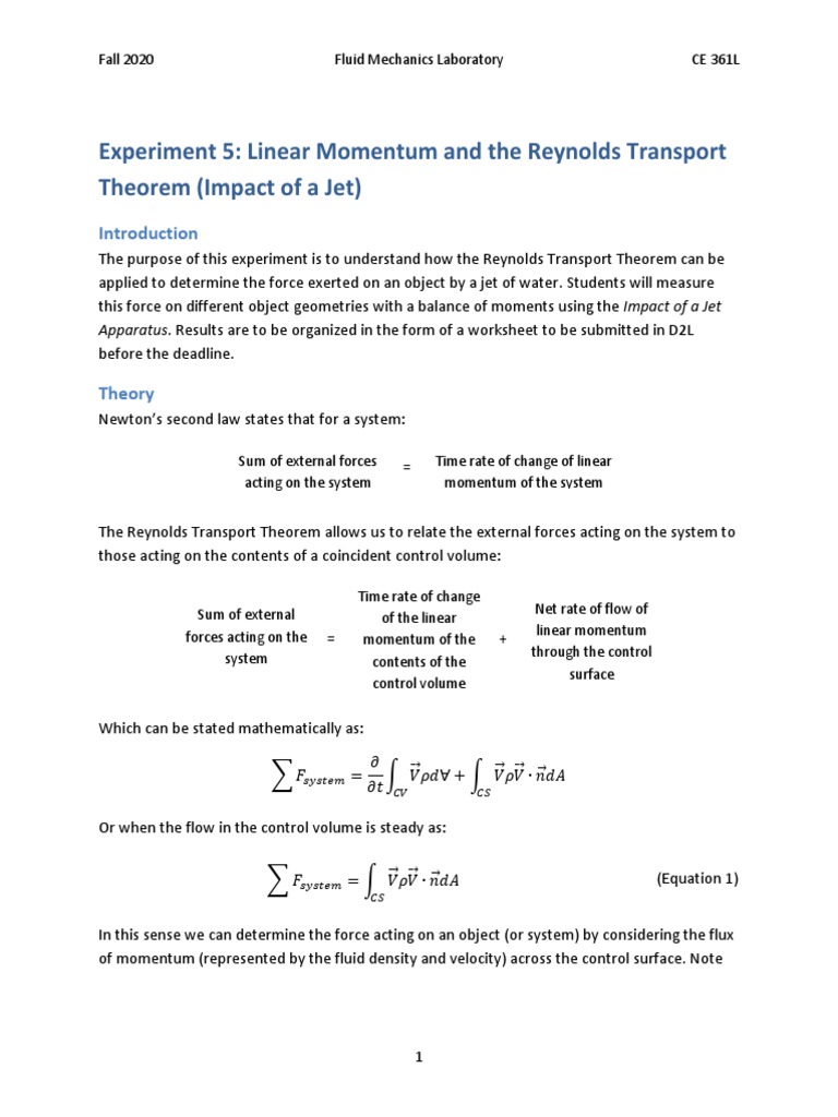 Fluid Mechanics Lab Guide | PDF | Momentum | Force