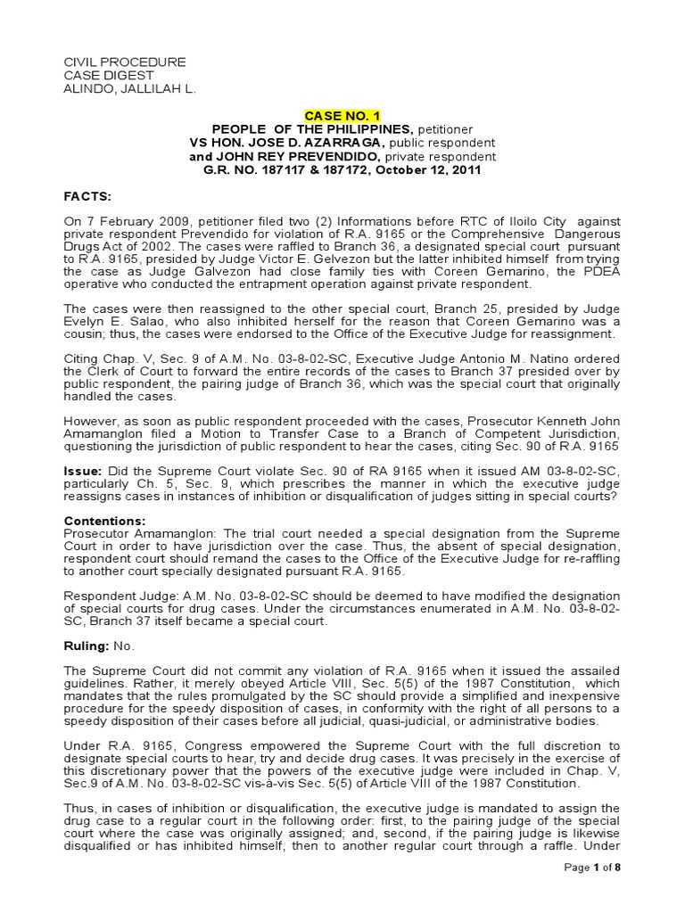 CIVIL PROCEDURE CASE DIGESTS COVER SPECIAL COURTS, JUDICIAL STABILITY | PDF | Complaint | Injunction