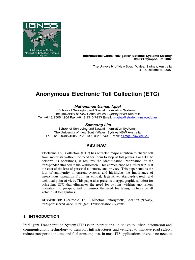 Anonymous Electronic Toll Collection ETC | Download Free PDF | Toll ...