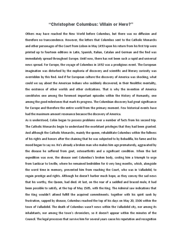 Christopher Columbus: Villain or Hero? | PDF | Voyages Of Christopher ...