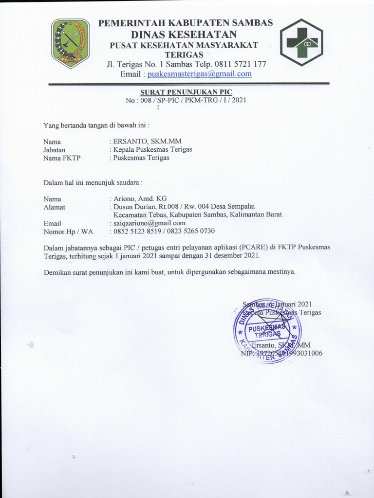 Surat Penunjukan PIC | PDF