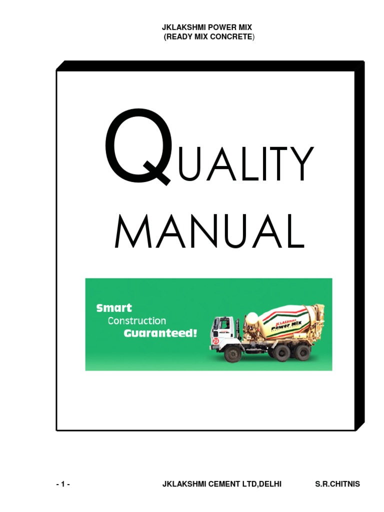 Uality Manual: Jklakshmi Power Mix (Ready Mix Concrete) | PDF ...