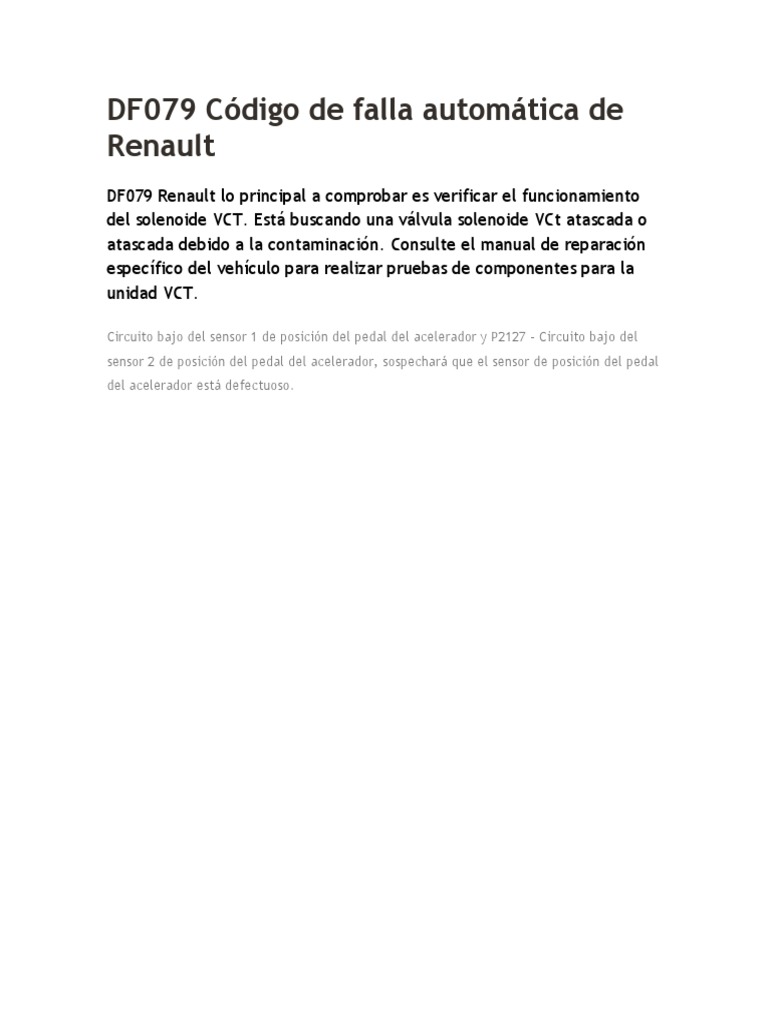 DF079 Código de Falla Automática de Renault | PDF