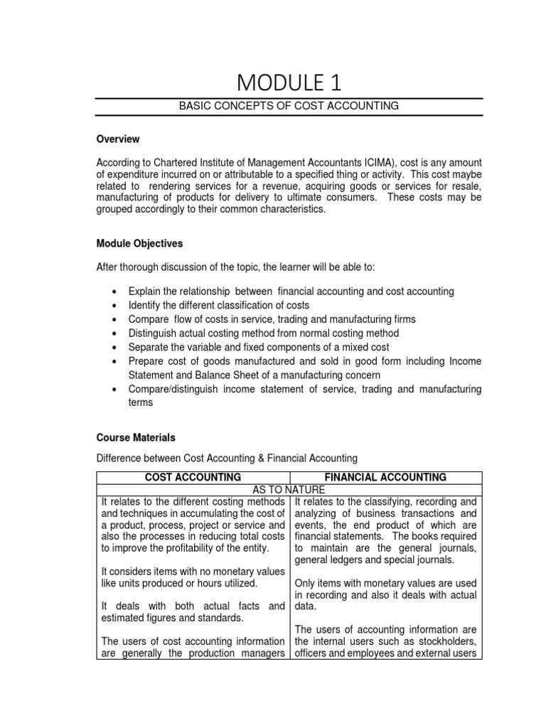 Basic Concepts of Cost Accounting | PDF