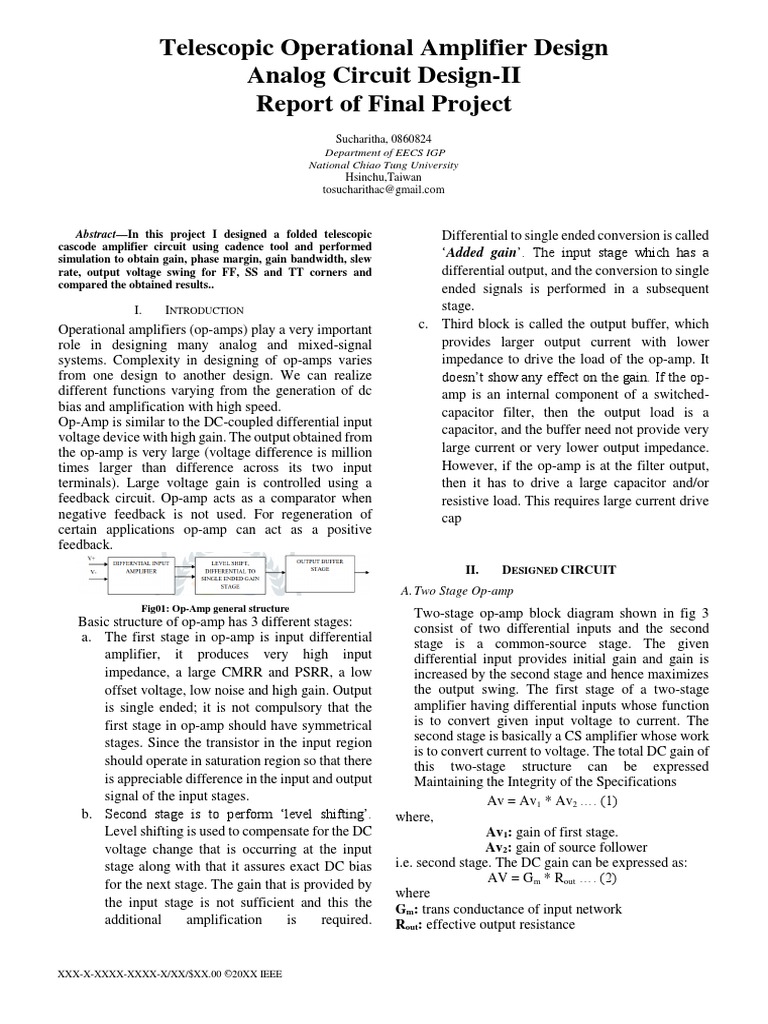 Telescopic Amplifier Project | PDF | Operational Amplifier | Amplifier