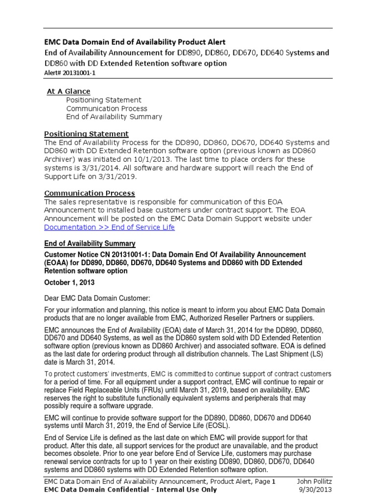 Docu51615 - Announcing End of Life (EOL) of EMC Data Domain DD890 ...