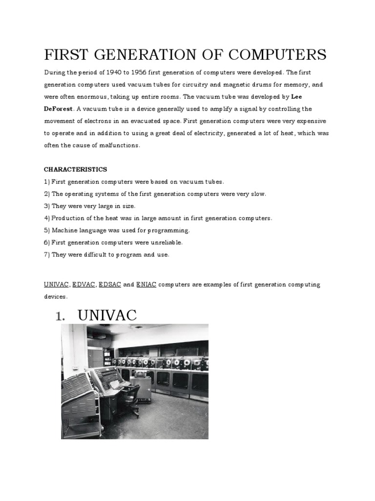 First Generation Computers Univac