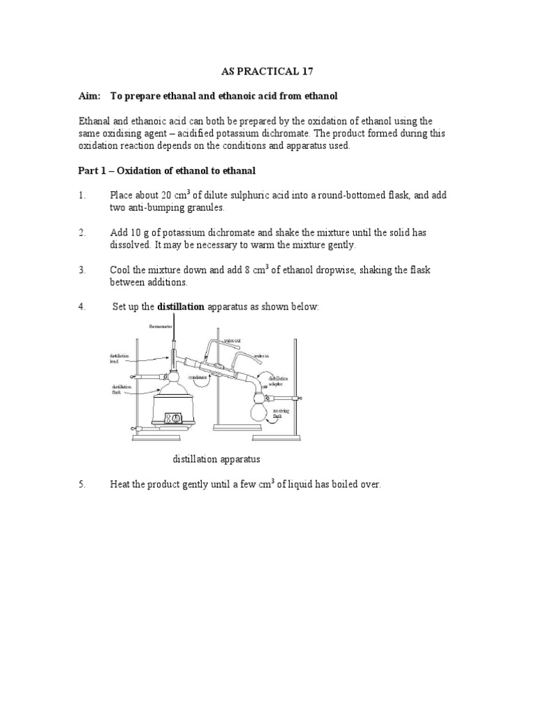 As Practical 17 Aim: To Prepare Ethanal and Ethanoic Acid From Ethanol | PDF