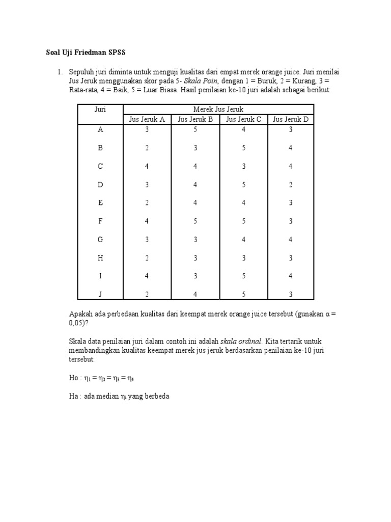 Soal Uji Friedman SPSS | PDF