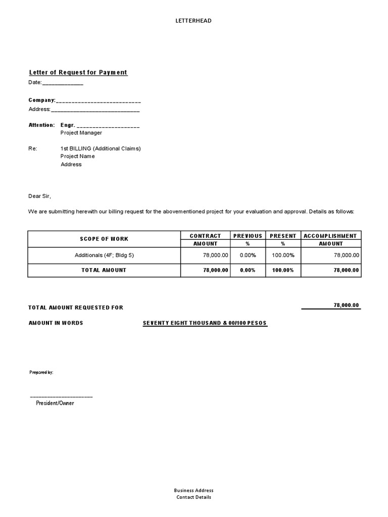 Letter Request For Construction Billing | PDF | Business