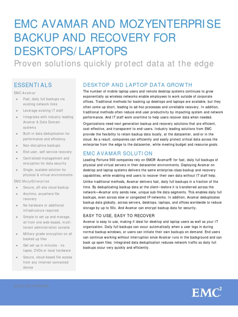 h12393 Emc Avamar Mozy Enterprise Backup So | Download Free PDF | Backup | Cloud Computing