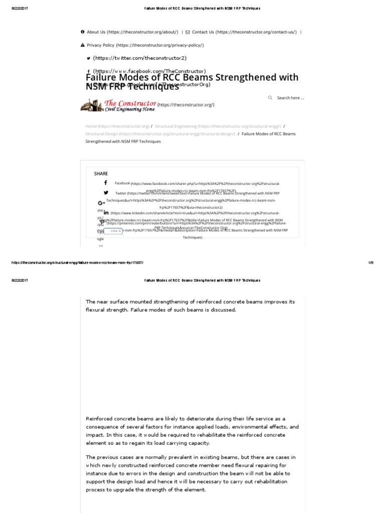 Failure Modes of RCC Beams Strengthened With NSM FRP Techniques | PDF